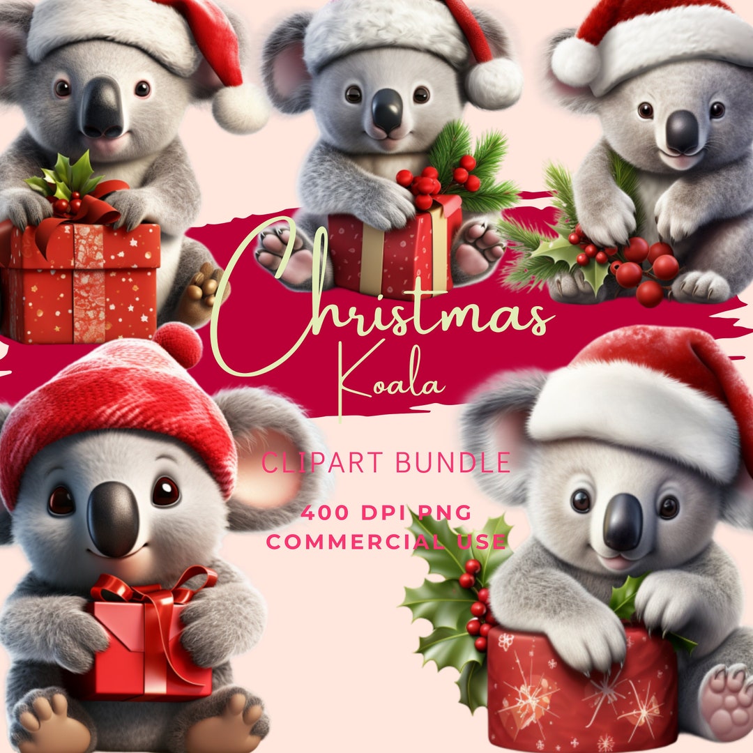 Christmas Koala Clipart Bundle of 5 Digital PNG Images in High ...