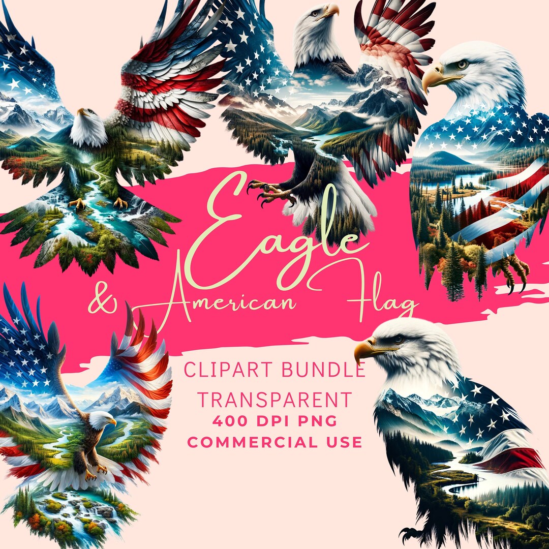 American Eagle and Flag Clipart Bundle, Five Digital PNG Images in High ...