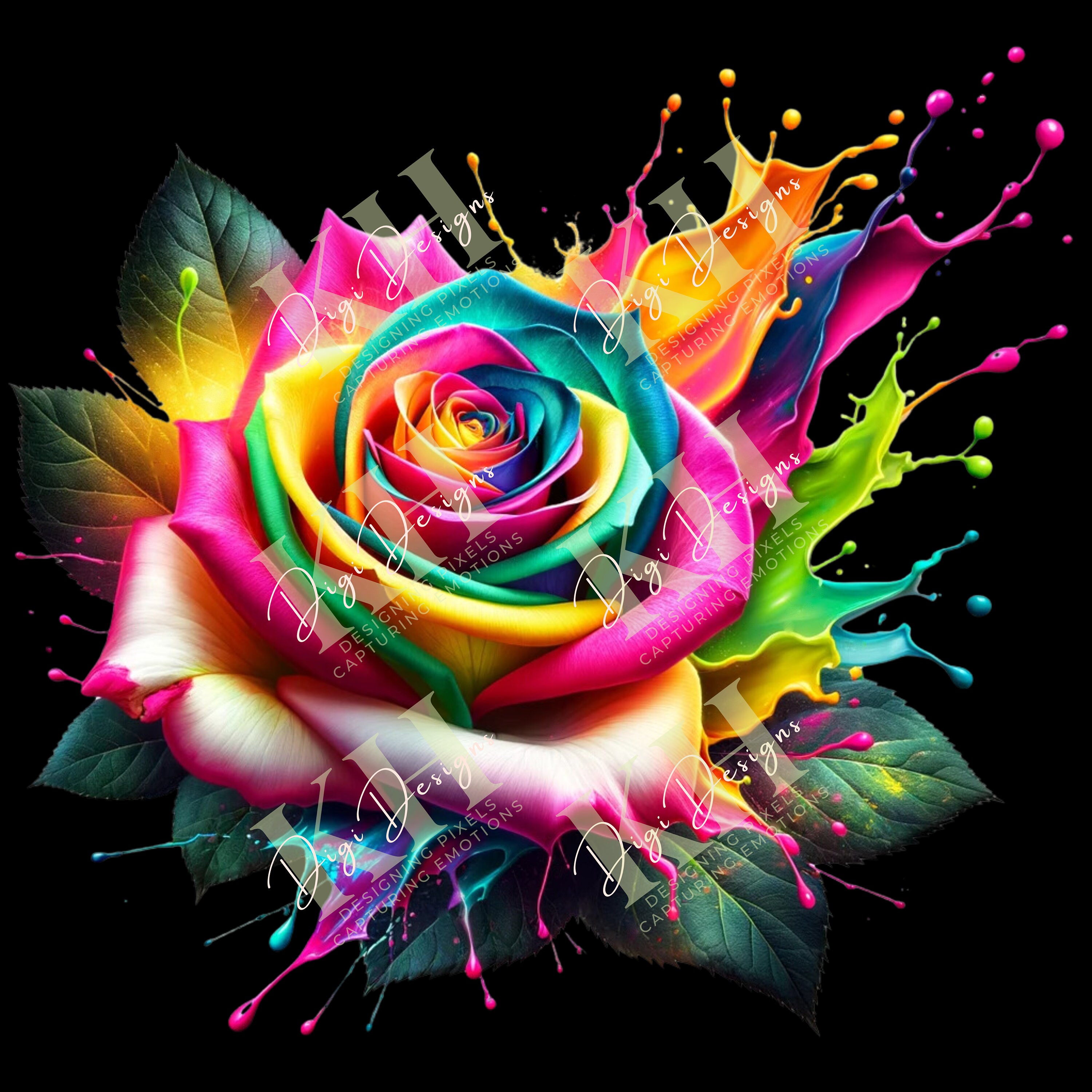 Vibrant Rose Paint Splash Clipart Bundle, Five Digital PNG Images in ...