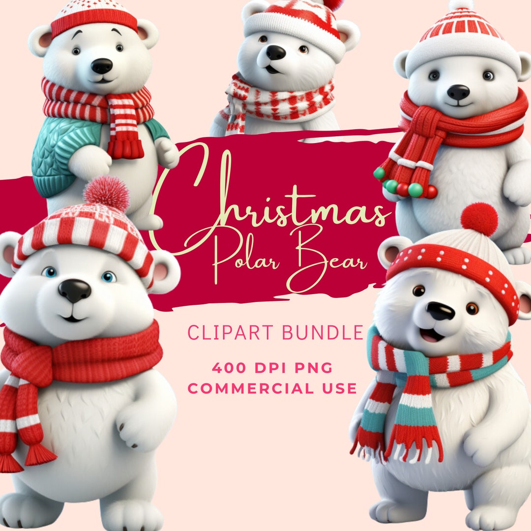Polar Bear Christmas Clipart: High-resolution 400 DPI, Instantly ...