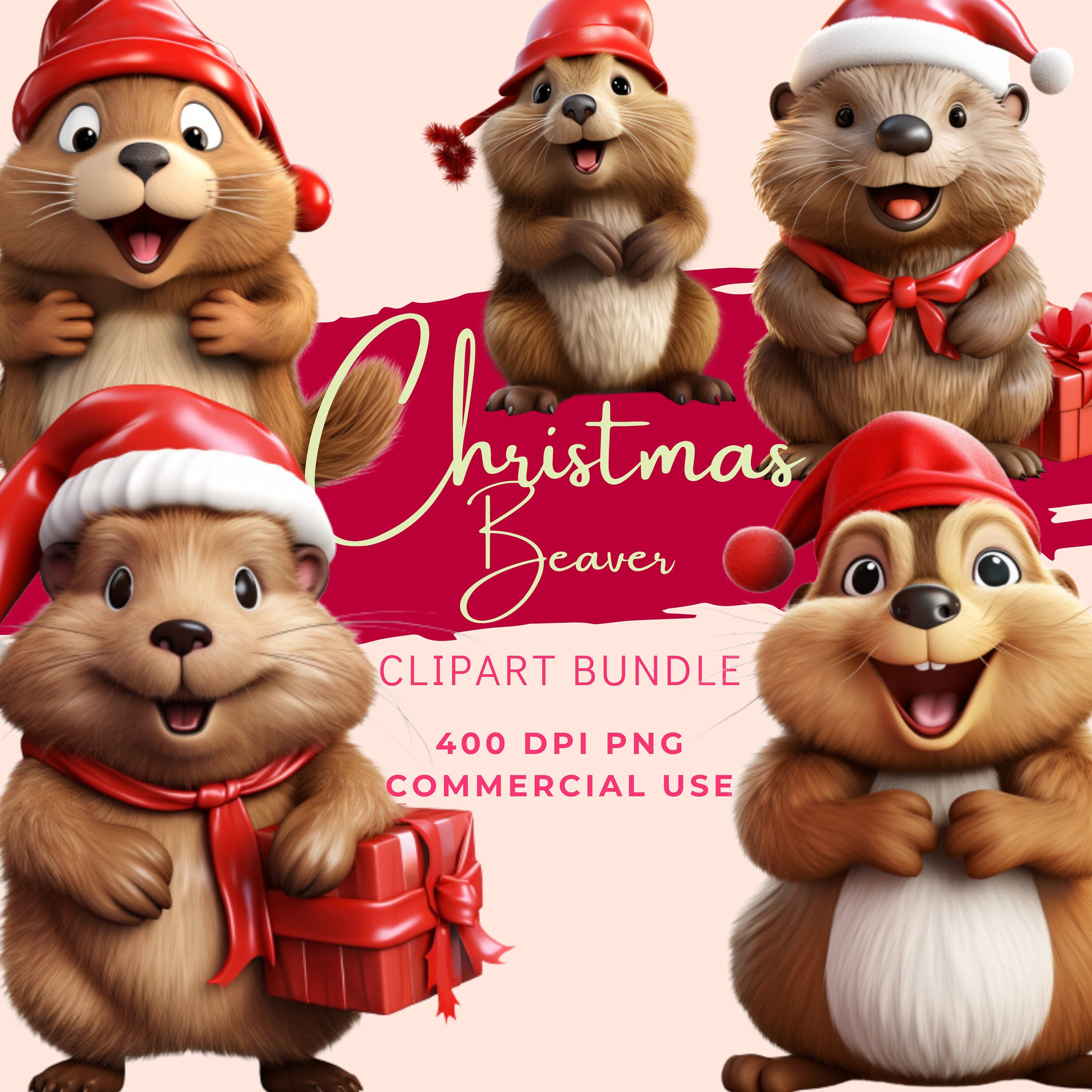 Christmas Beaver Clipart Bundle of Five High Resolution Digital PNG ...
