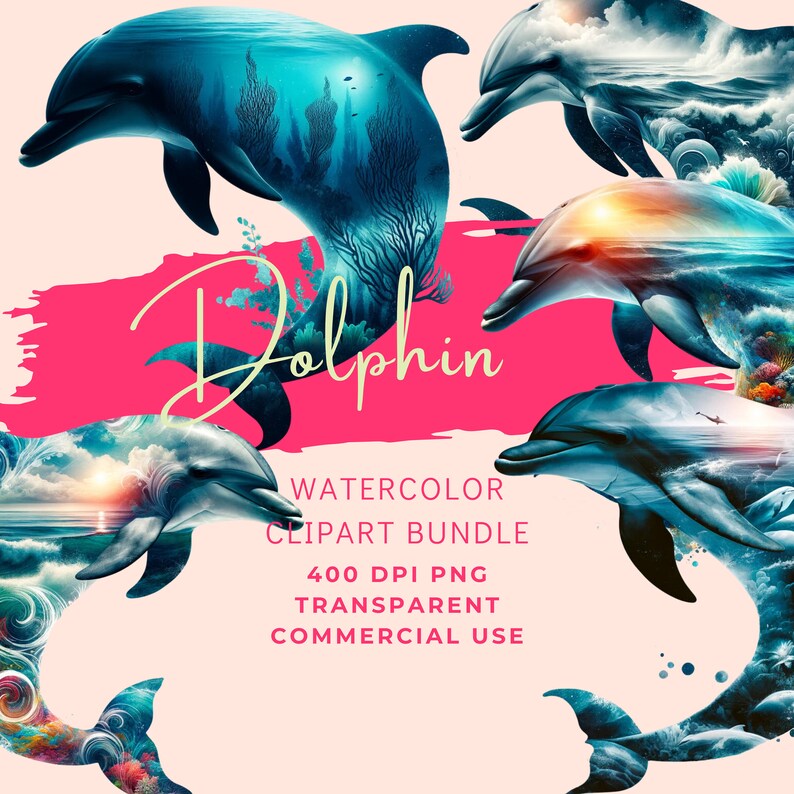 Dolphin Clipart Bundle, Five Digital PNG Images in High Resolution ...