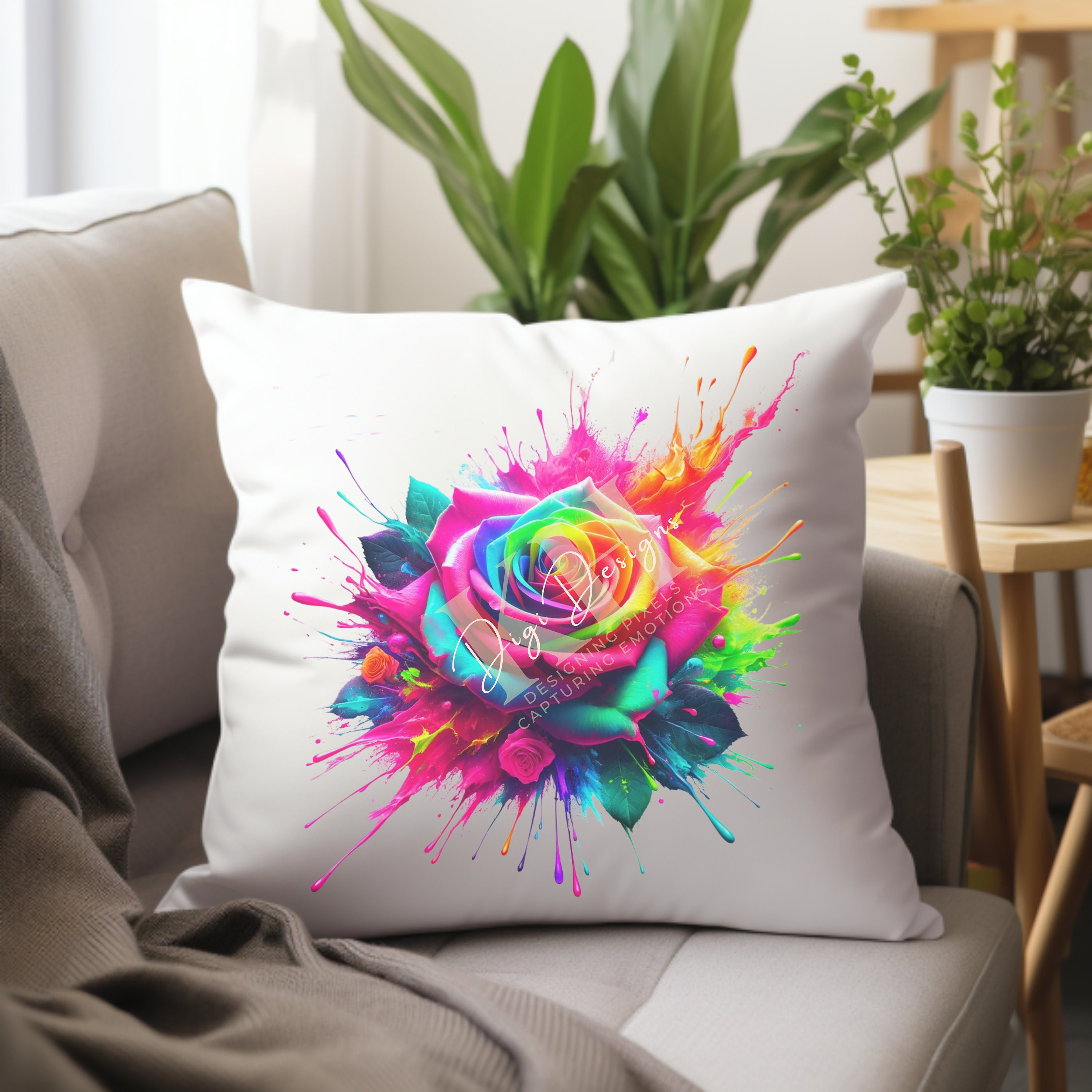 Vibrant Rose Paint Splash Clipart Bundle, Five Digital PNG Images in ...