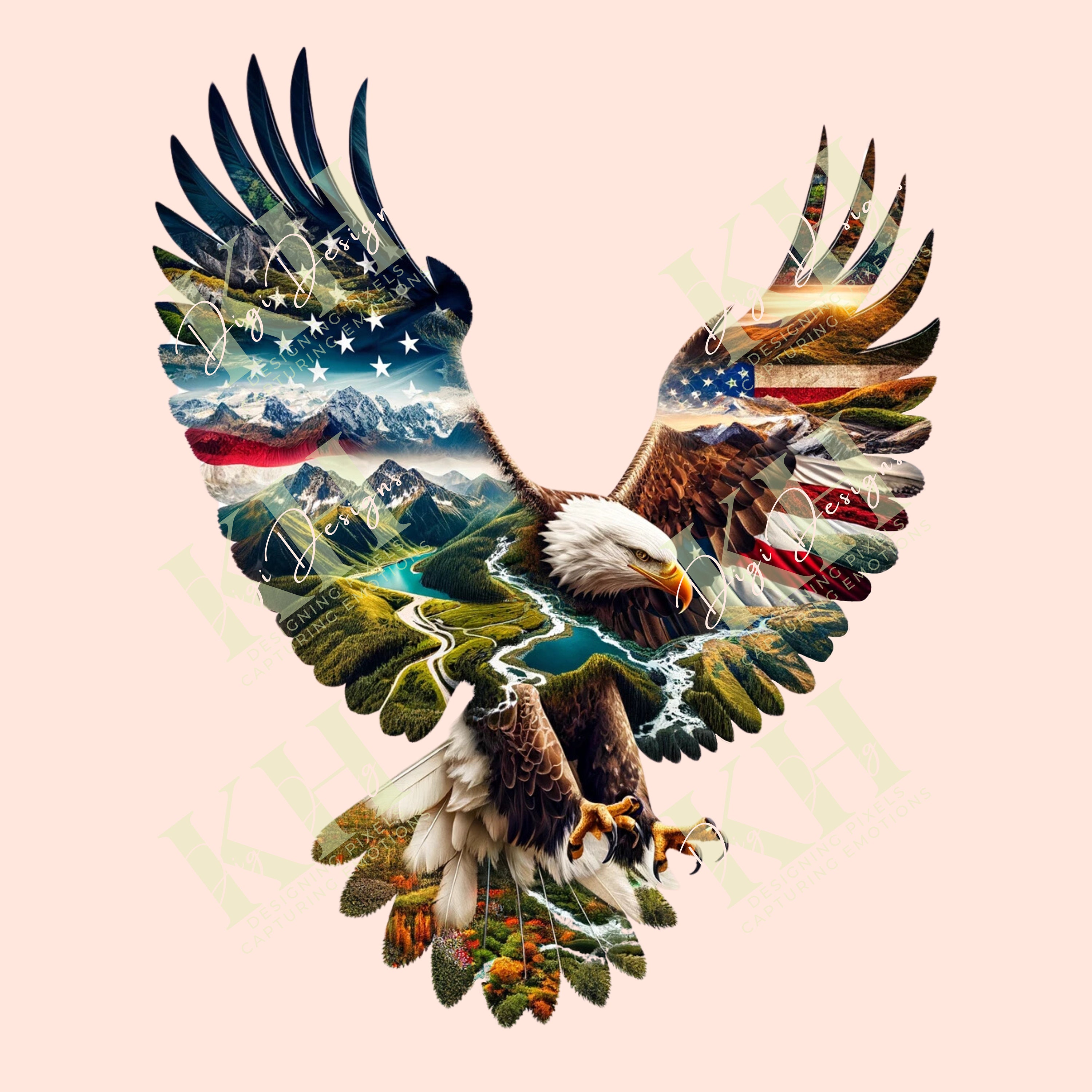 American Eagle and Flag Clipart Bundle, Five Digital PNG Images in High ...
