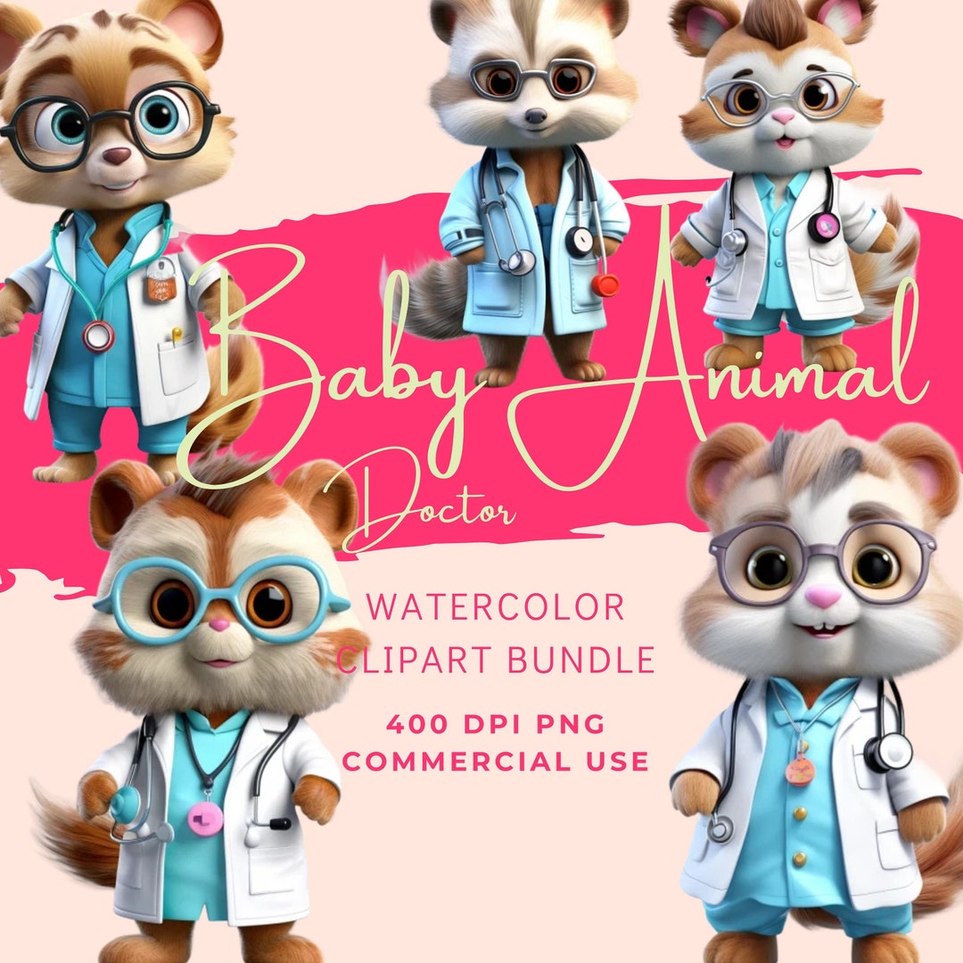 Baby Animal Doctor Clipart Bundle of 5 High Resolution Digital PNG ...