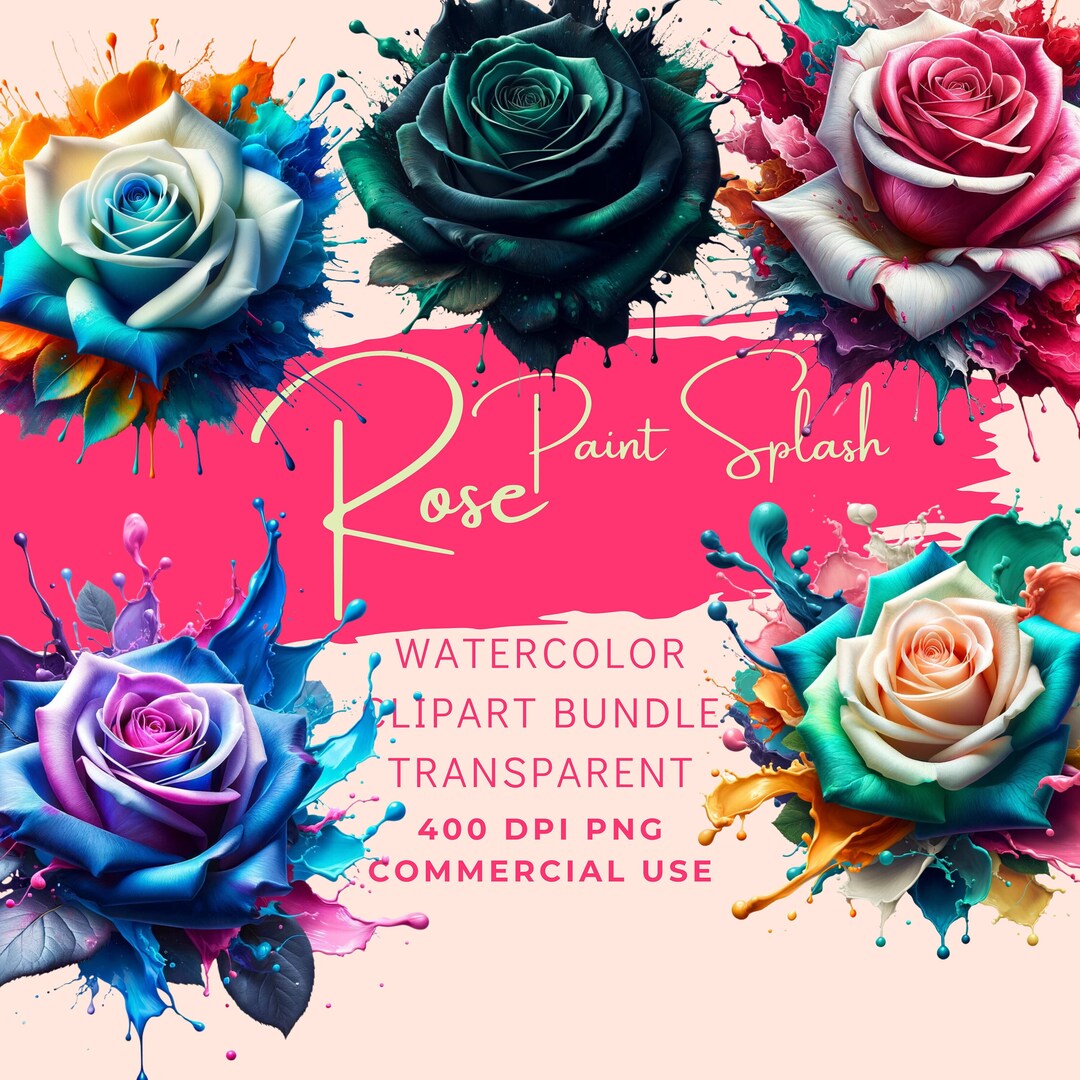 Vibrant Rose Paint Splash Clipart Bundle, Five Digital PNG Images in ...