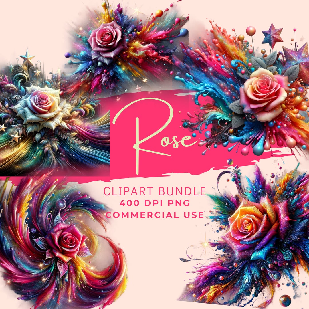 Rose Clipart Bundle of Five Digital PNG Images in High Resolution ...