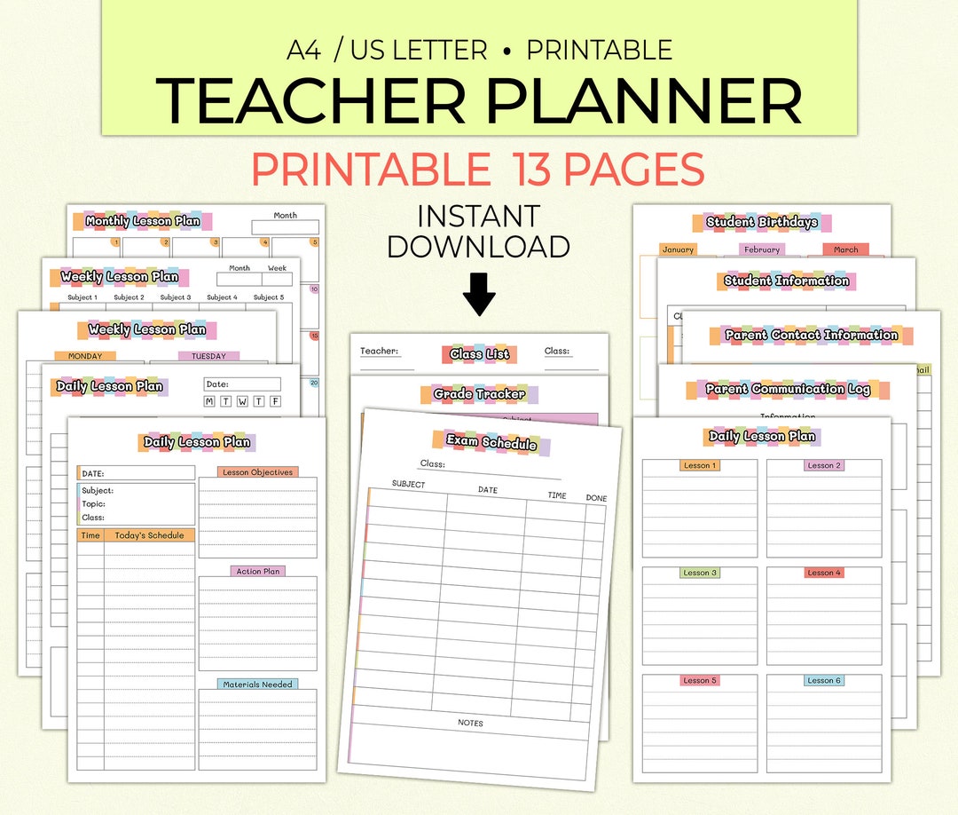 Teacher Planner Printable Teacher Lesson Plan Template Class - Etsy