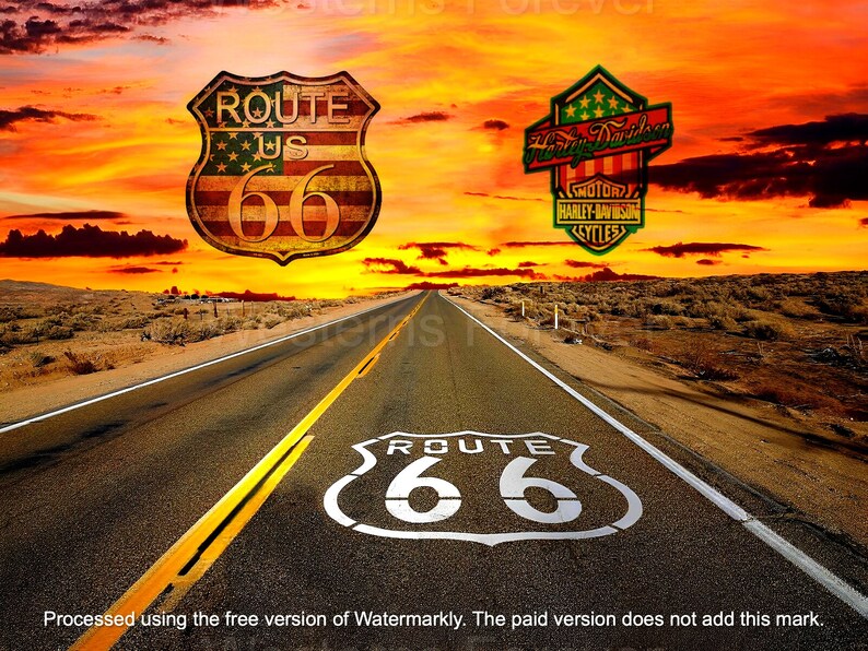 Route 66 American West Wall Art Road Trip USA Motorbike Harley Sunset ...