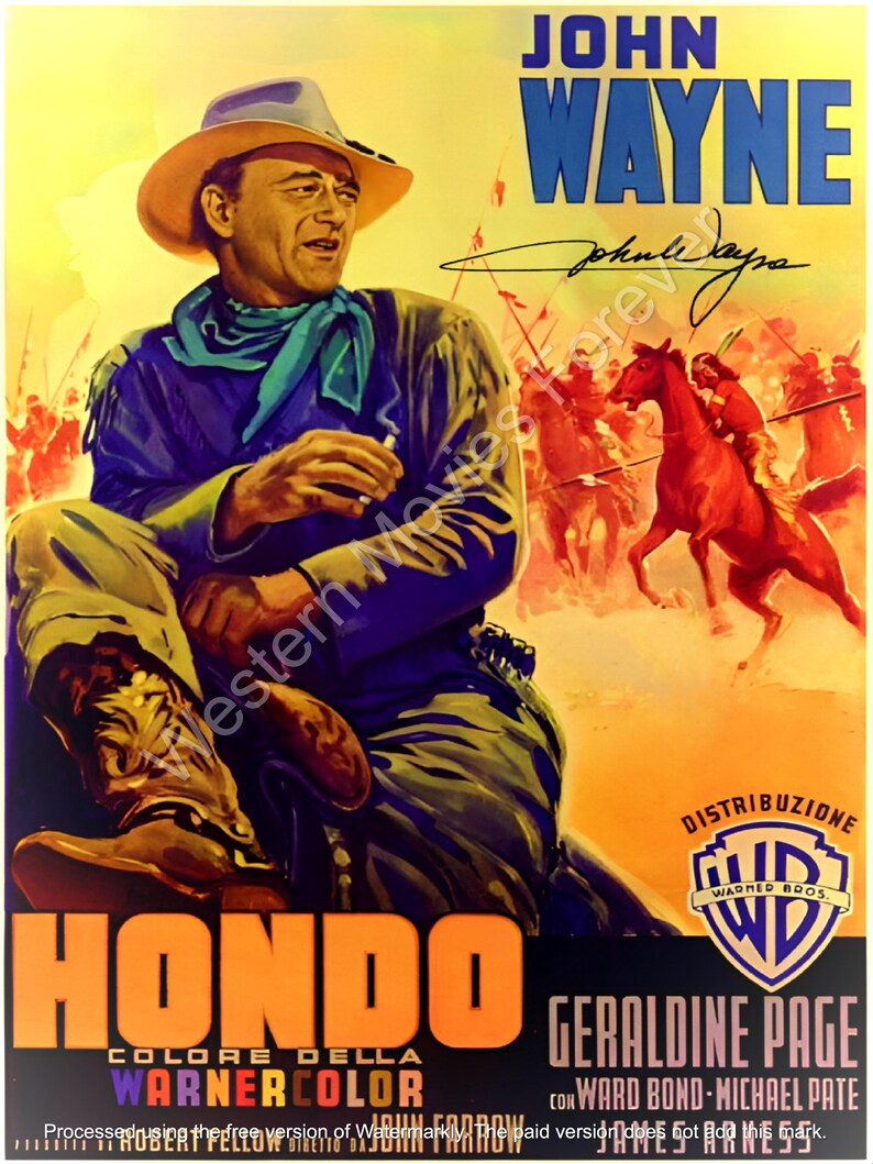 John Wayne Cowboy and Indians Autograph Western Movie Poster Rare Hondo ...