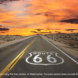 Route 66 American West Wall Art Road Trip USA Motorbike Harley Sunset ...