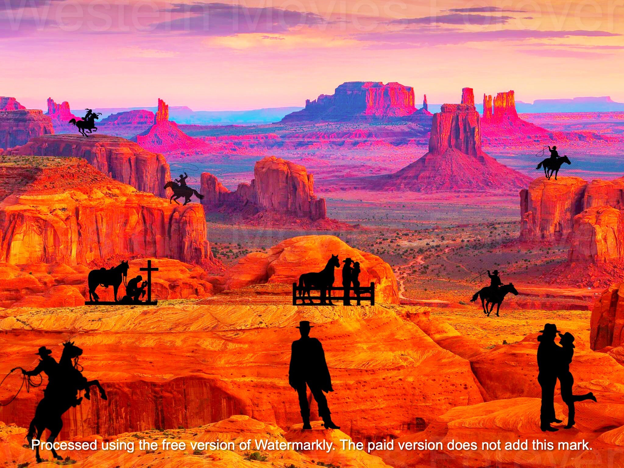 Monument Valley Cowboy Western Art Sunset Beautiful Colours Desert USA ...