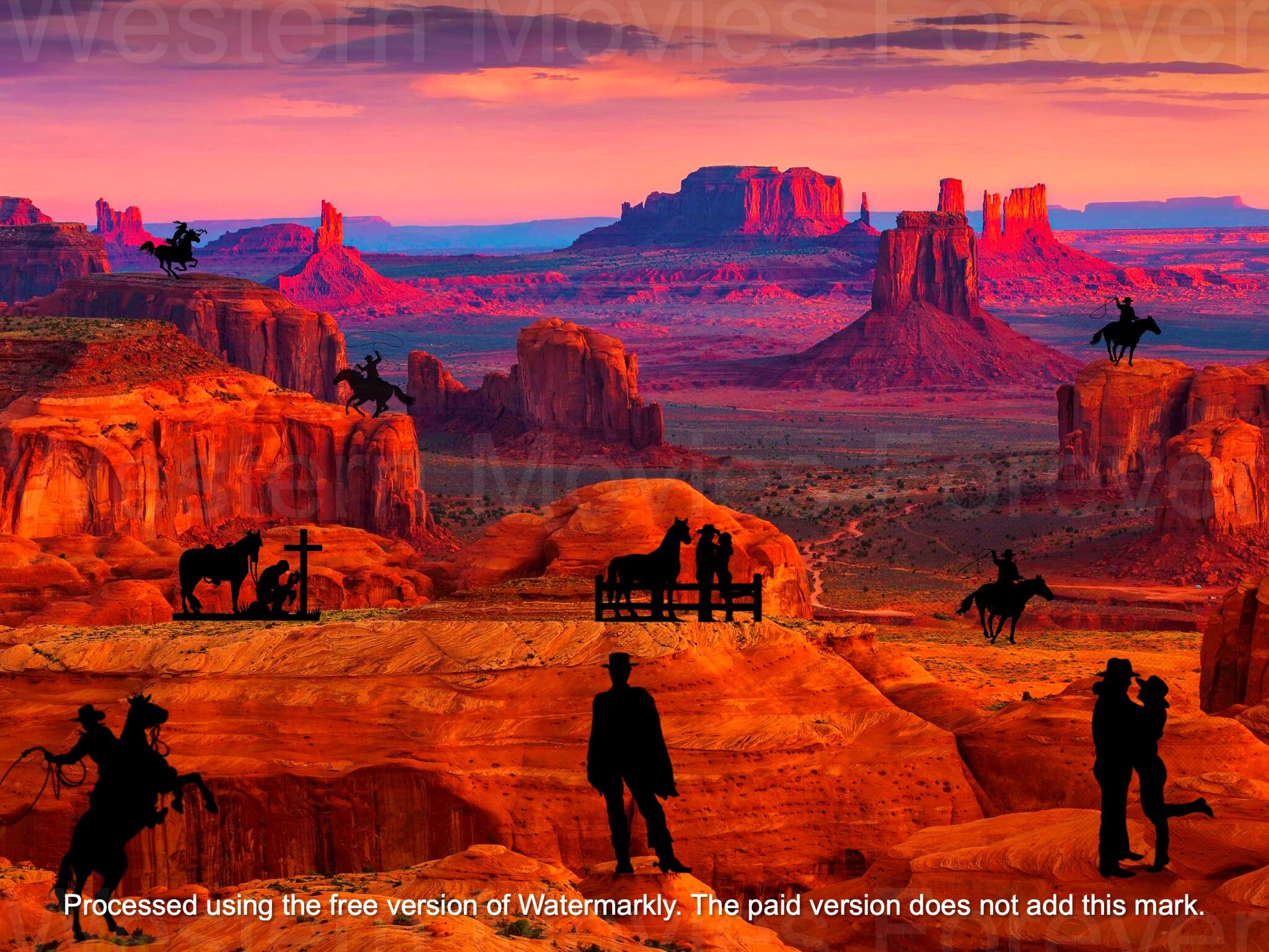 Monument Valley Cowboy Western Art Sunset Beautiful Colours Desert USA ...