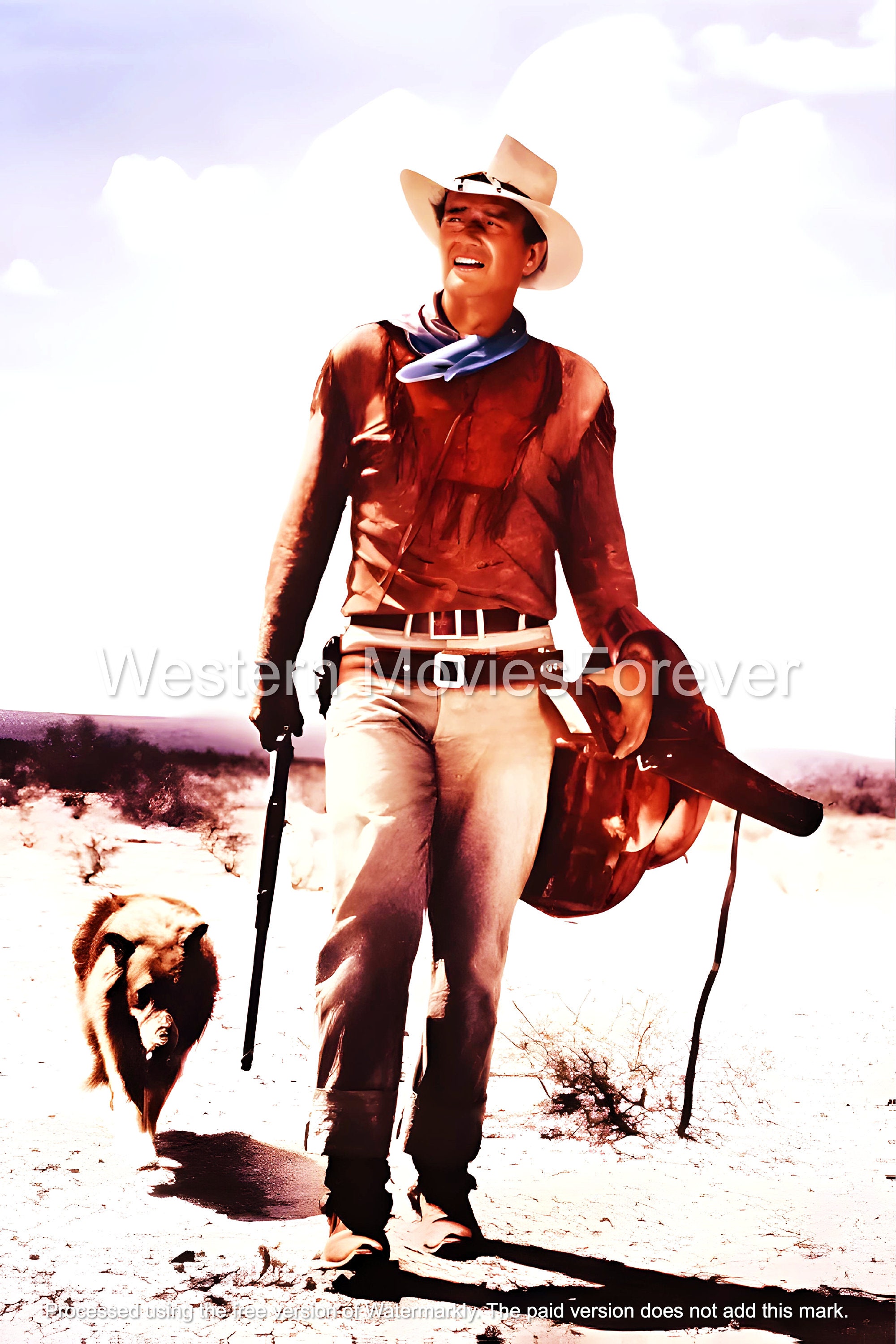 John Wayne Cowboy With Dog Movie Poster Wall Art Western Colour High ...