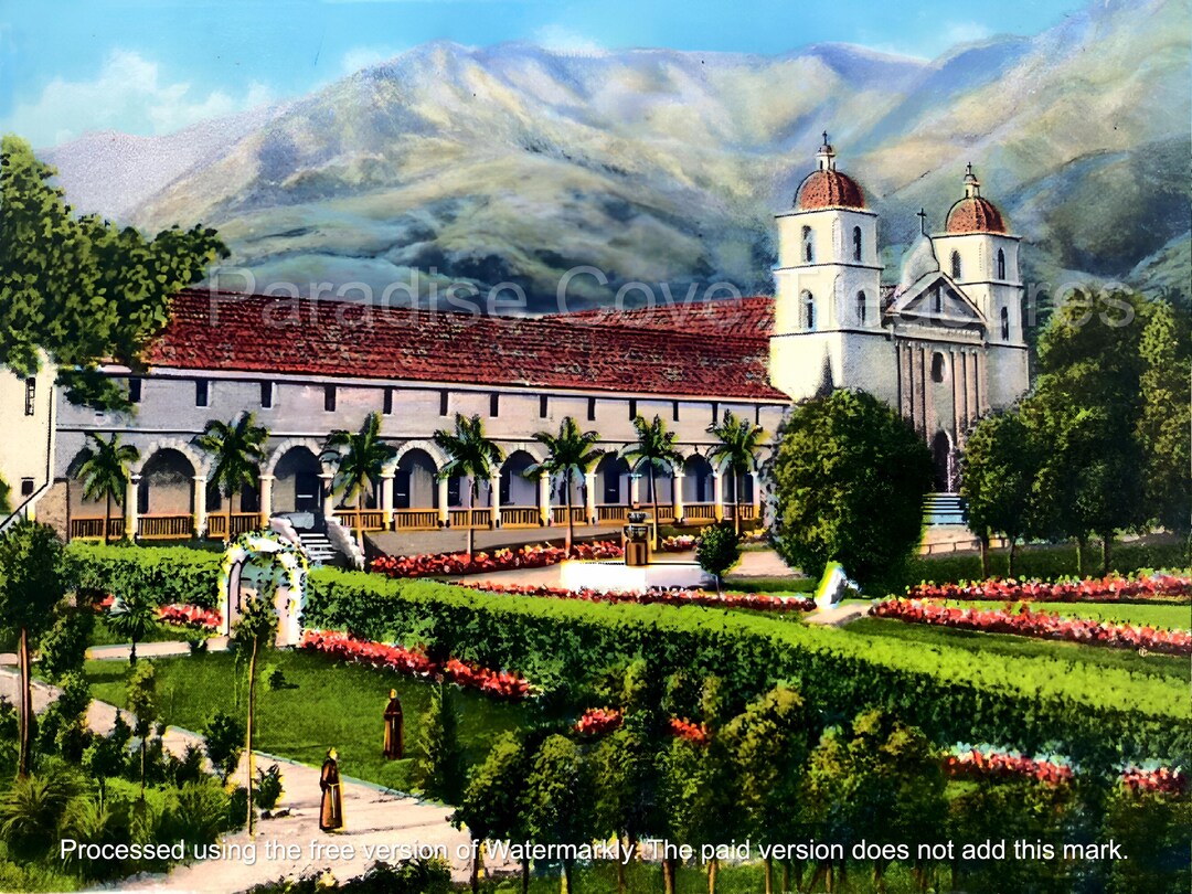 California Mission Santa Barbara Bells Church Spanish Wall Art Paradise ...