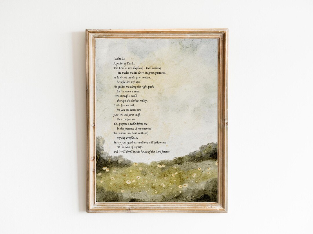 Psalm 23, Christian Art Print Vintage Landscape Art Print, Wildflower ...