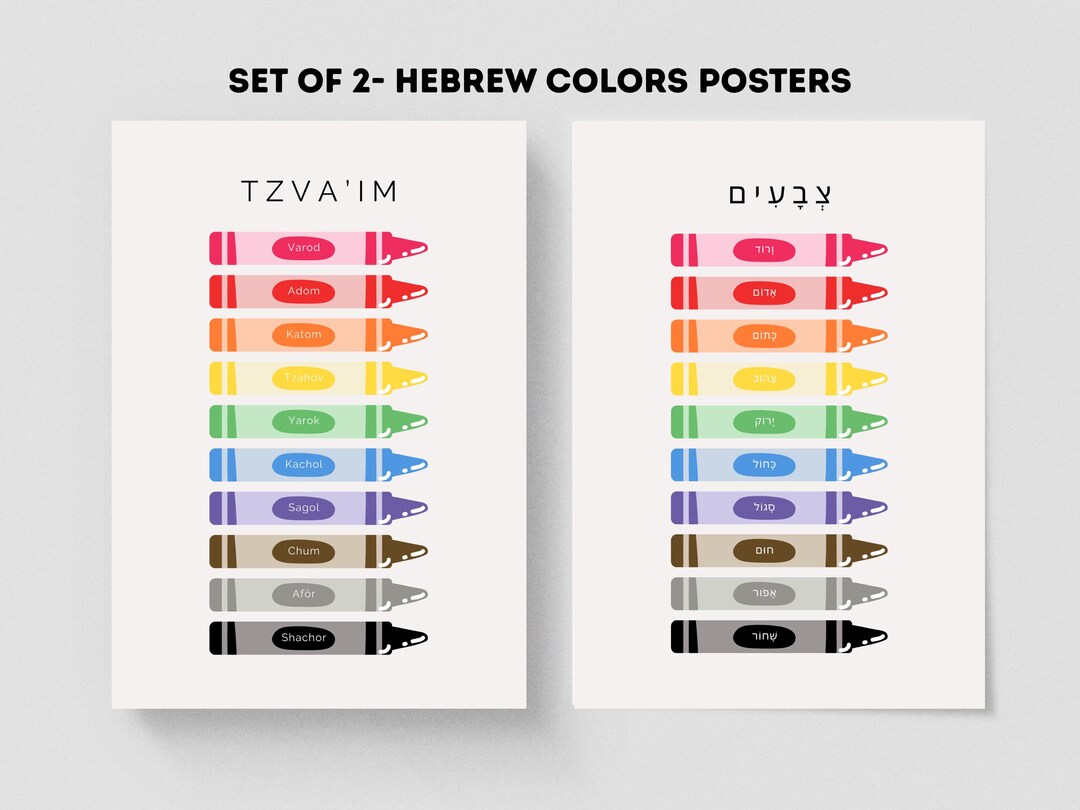 Hebrew Colors Poster I Includes Hebrew With Nikud and Transliterated ...