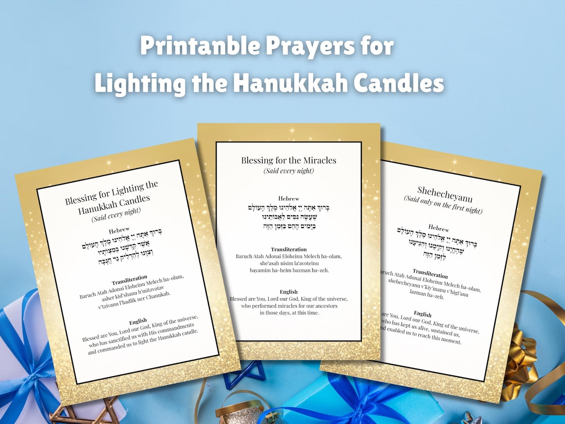 Hanukkah Candle Lighting Blessings Printable | Hebrew, English ...