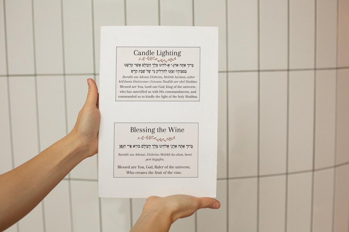 Printable Shabbat Prayer Cards, Friday Night Jewish Prayer, Blessing ...