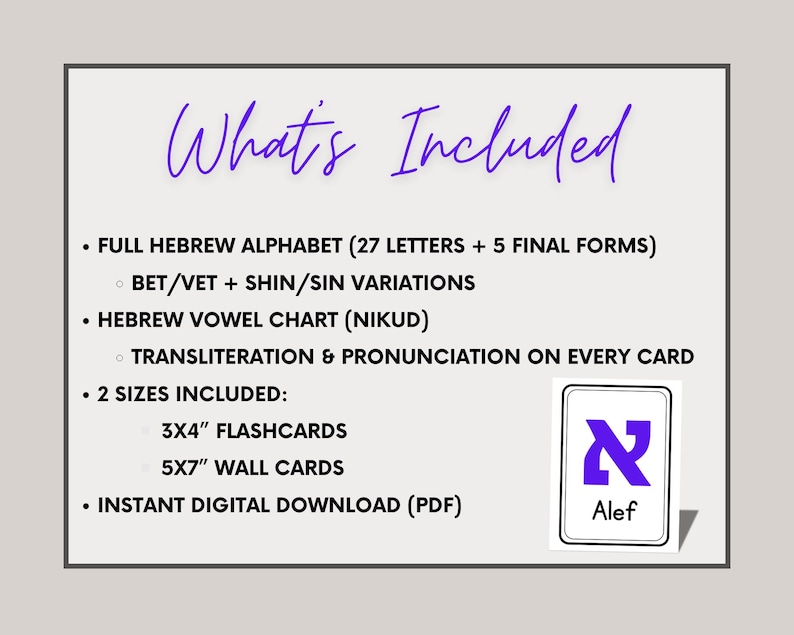 Alef-bet Flash Cards, Printable Hebrew Alphabet Flash Cards, Printable ...