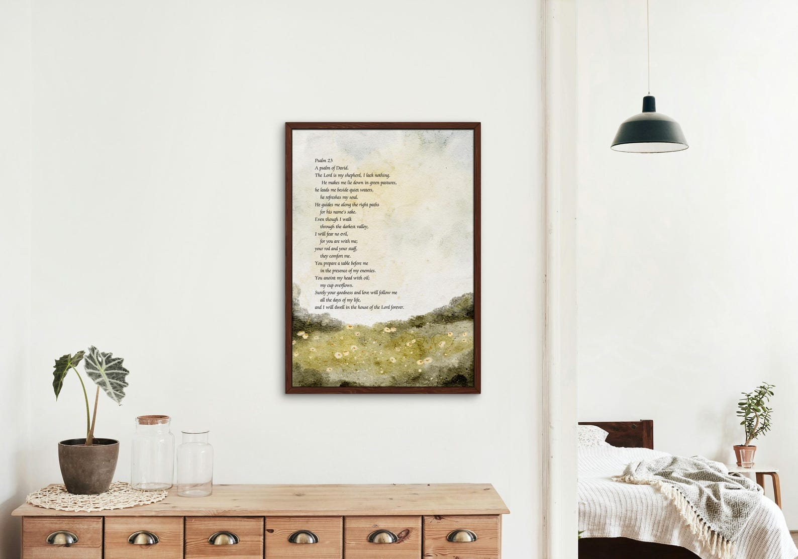 Psalm 23, Christian Art Print Vintage Landscape Art Print, Wildflower ...
