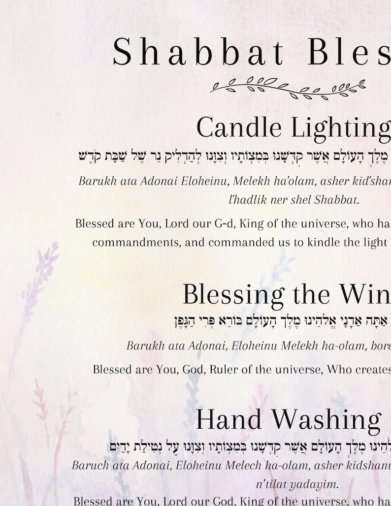 Printable Shabbat Blessing, Friday Night Jewish Prayer, Blessing for ...