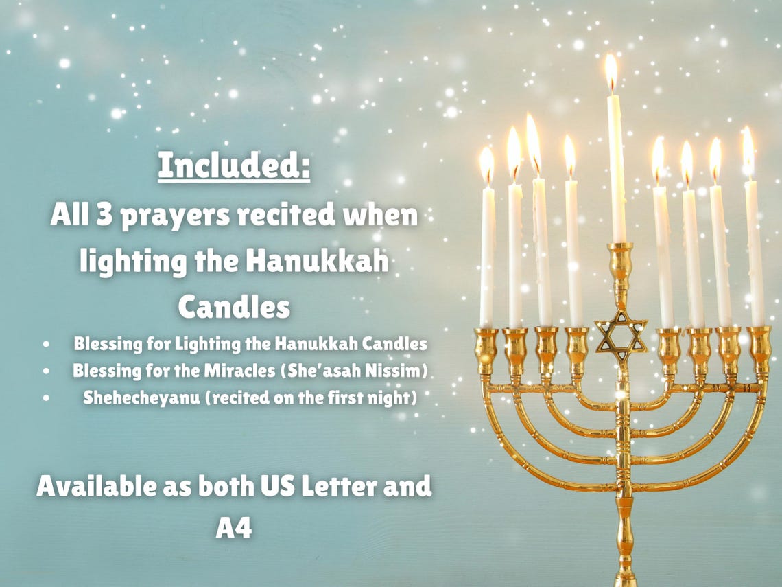 Hanukkah Candle Lighting Blessings Printable | Hebrew, English ...