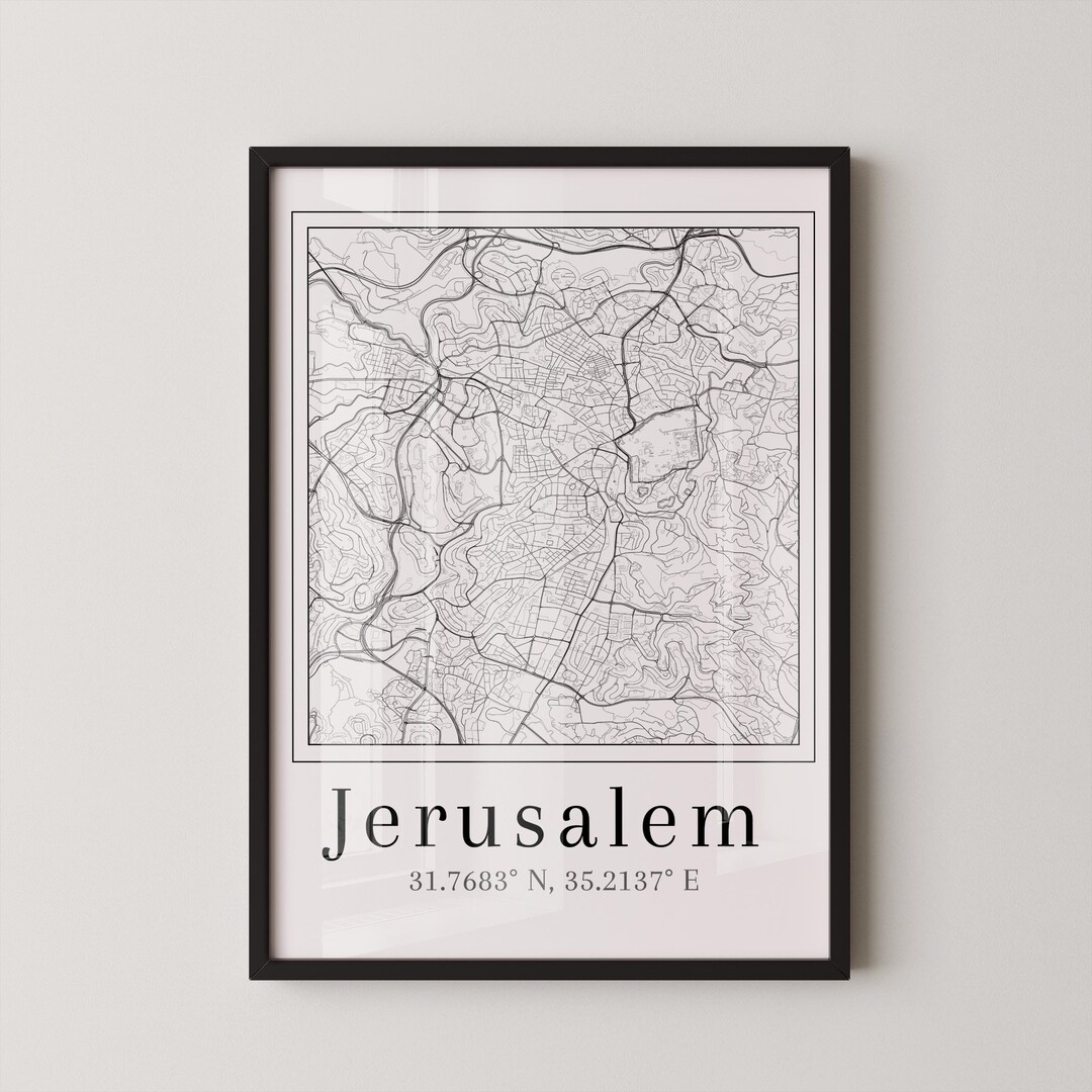 Jerusalem Israel City Map, Printable Jerusalem Map Poster, Black and ...