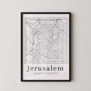 Jerusalem Israel City Map, Printable Jerusalem Map Poster, Black and White Minimalist, PDF ...