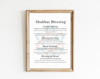 Printable Shabbat Prayer Cards, Friday Night Jewish Prayer, Blessing ...