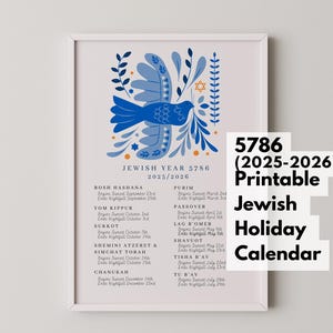 Printable Jewish Holiday Calendar Year 5786, Hebrew Calendar 2025-2026 ...