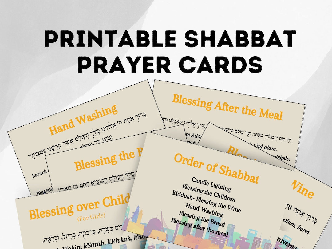 Printable Shabbat Prayer Cards, Friday Night Jewish Prayer, Jerusalem ...