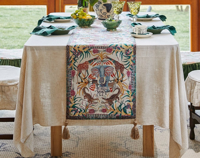 50's Animals Table Runner, Retro Tassel Table Runner, Cottagecore ...