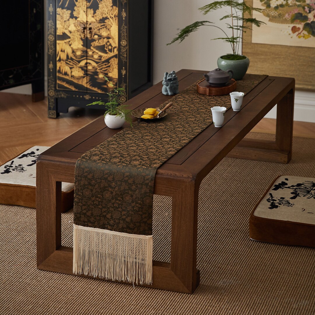 Chinoiserie Tea Table Runner Luxurious Oriental Home Decor Brown and ...