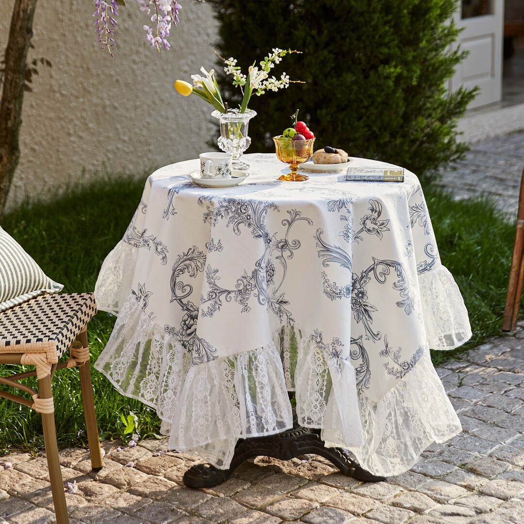 Luxurious French Elegance Tablecloth With Graceful Ruffle Drape ...