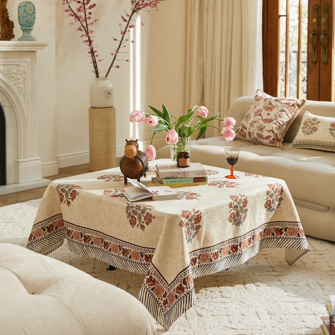 Rustic Tablecloth Chenille Fabirc Table Cover Square Floral Table Cloth ...