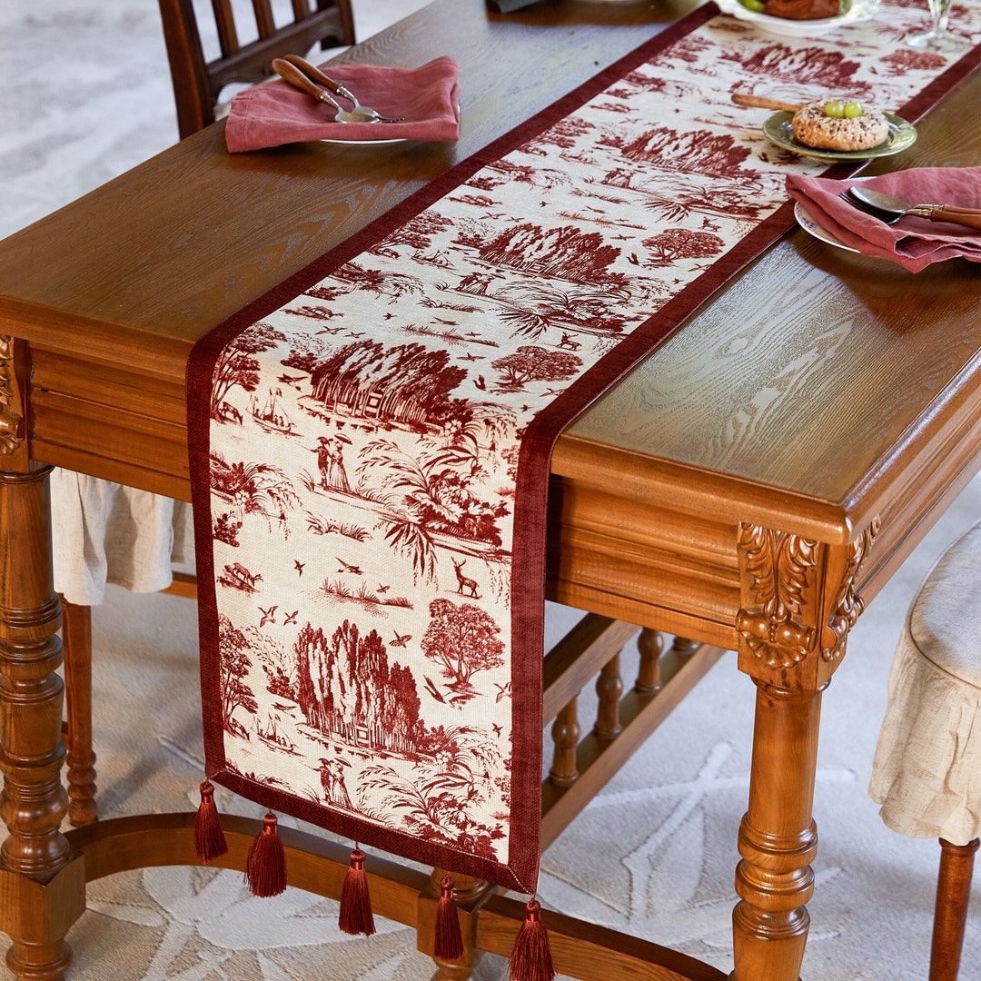 Oriental Style Table Runner Red Landscape Pattern Table Runner - Etsy