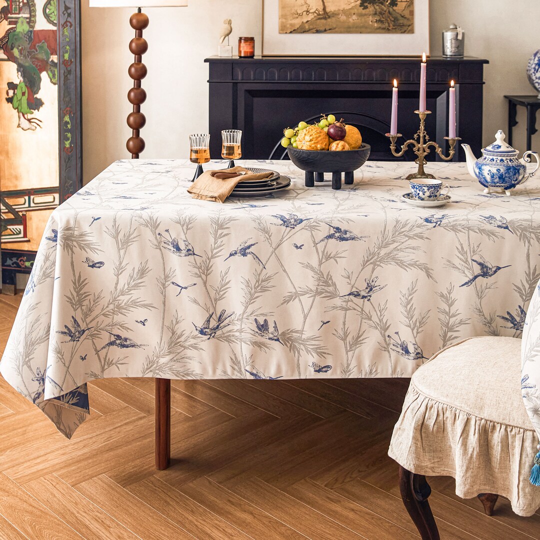 Elegant Spring Bird Floral Tablecloth French Country Style Oriental ...