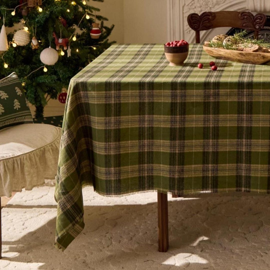 Green Plaid Tablecloth, Yarn Dyed Woven Tablecloth, Farmhouse Dining ...