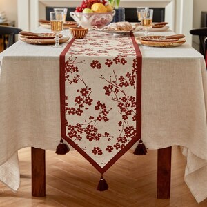 Art Print Red Floral Table Runner Retro Handmade Holiday Kitchen Dining ...