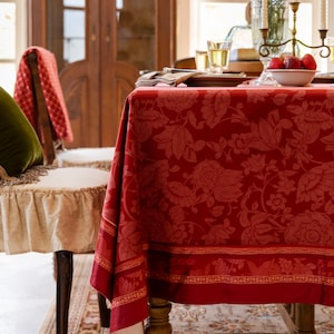 Red Tablecloth French Style Velvet Table Cloth Retro Table Cover Floral ...