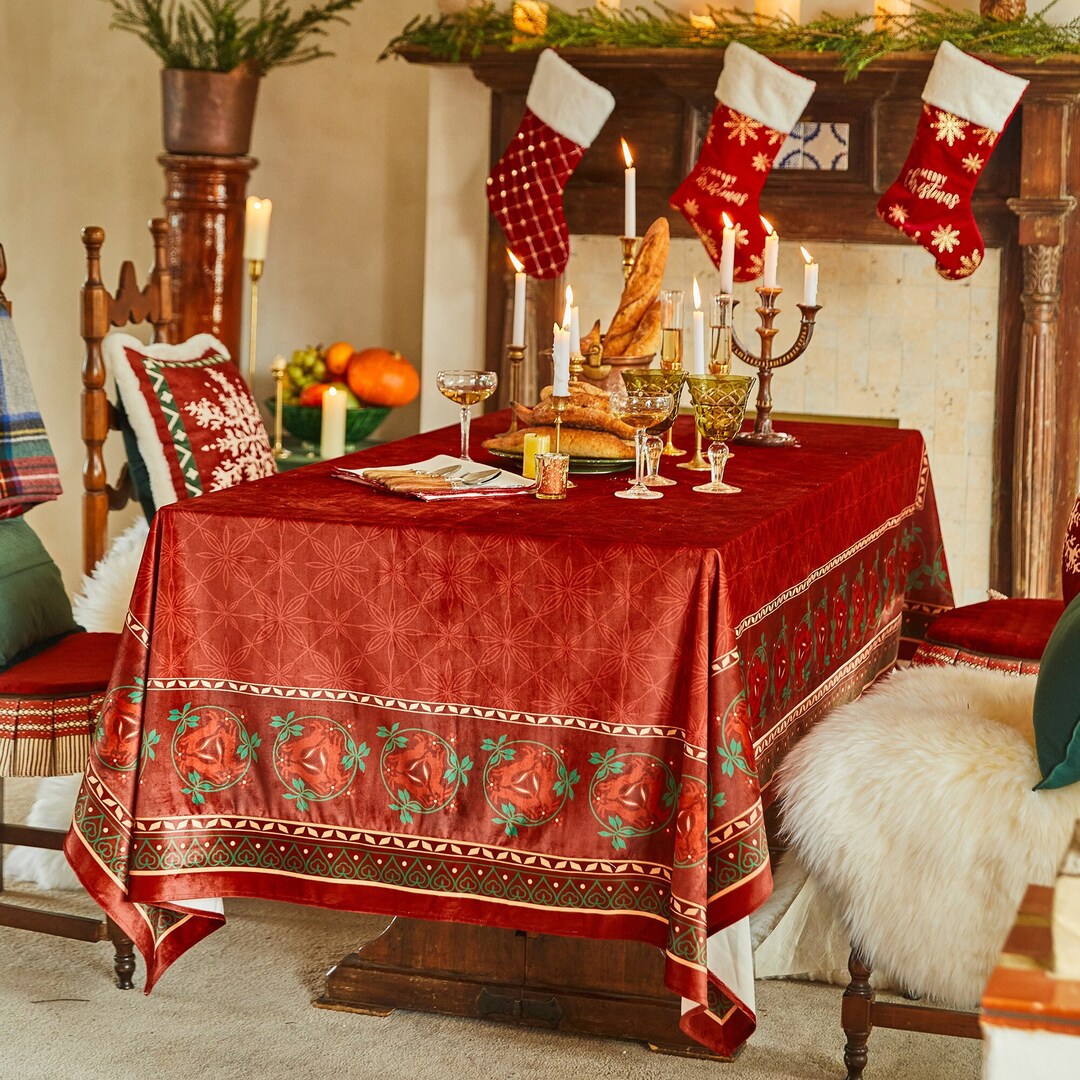 Christmas Tablecloth Red Velvet Table Cloth Rectangular Square Table ...