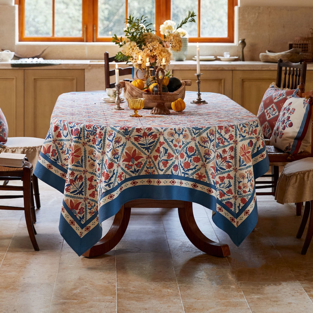 Retro Style Linen Tablecloth Floral Waterproof Fabric Table Cloth ...