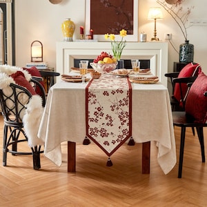 Art Print Red Floral Table Runner Retro Handmade Holiday Kitchen Dining ...