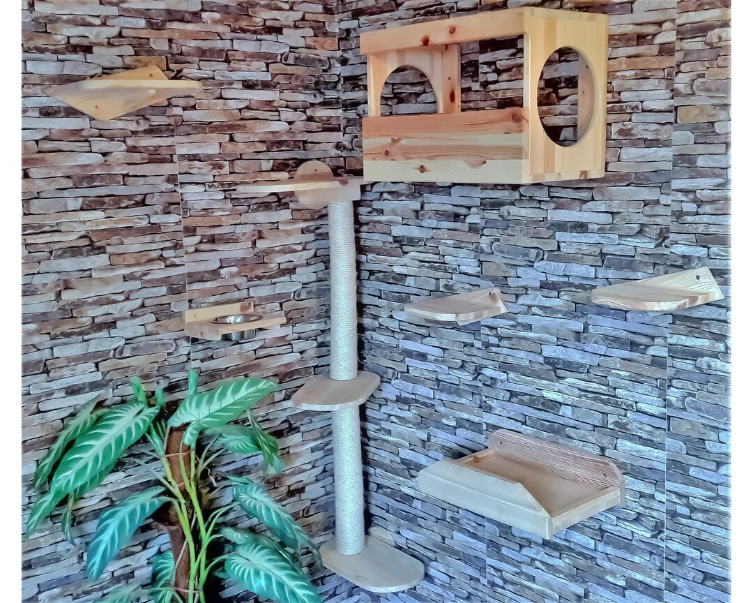 Cat Climbing Wall Made of Pine Wood 7 Parts - Wall Playground Play ...
