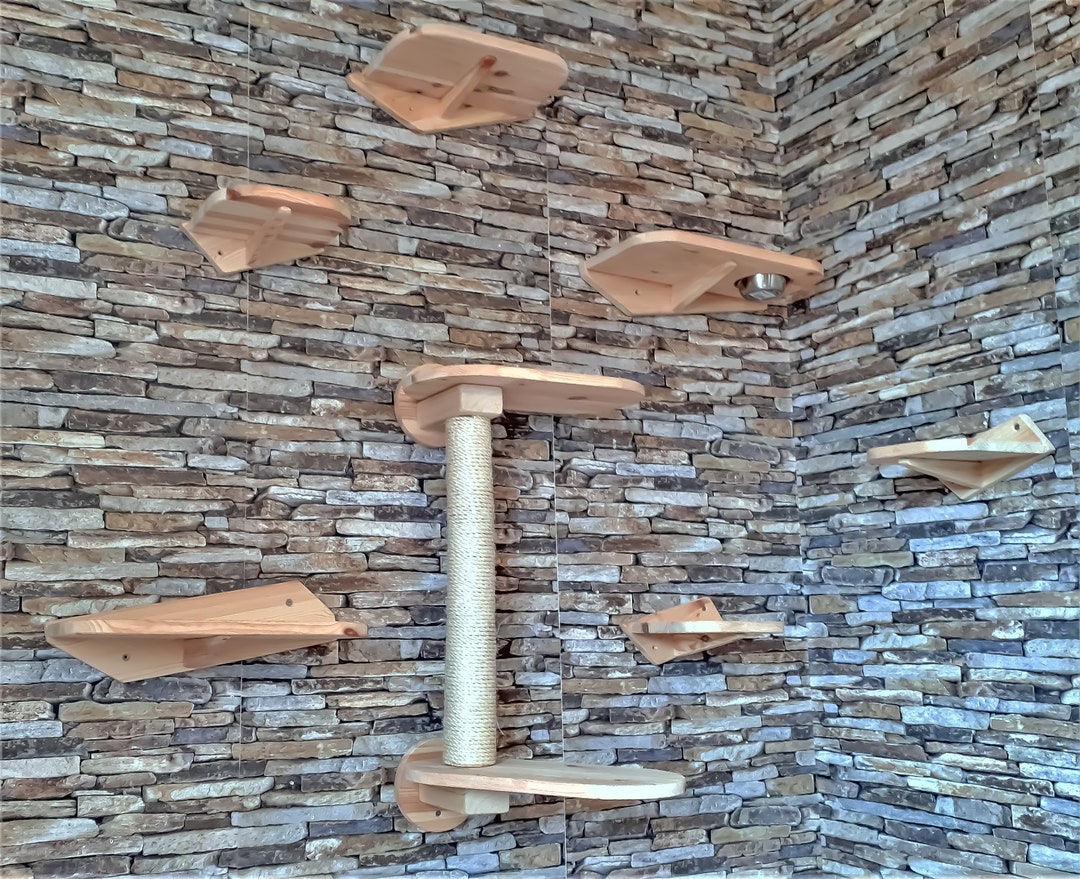 Cat Climbing Wall Made of Pine Wood 7 Parts - Wall Playground Play ...
