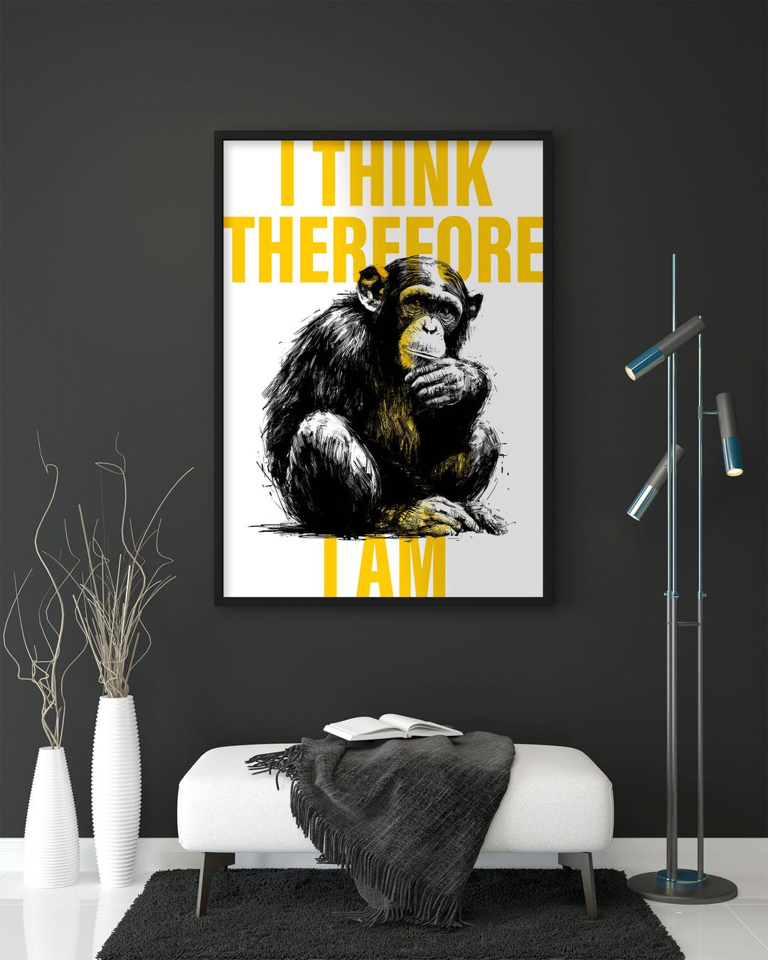 Thinking Monkey Figure, Sketch Art, Illustration, Living Room Print ...