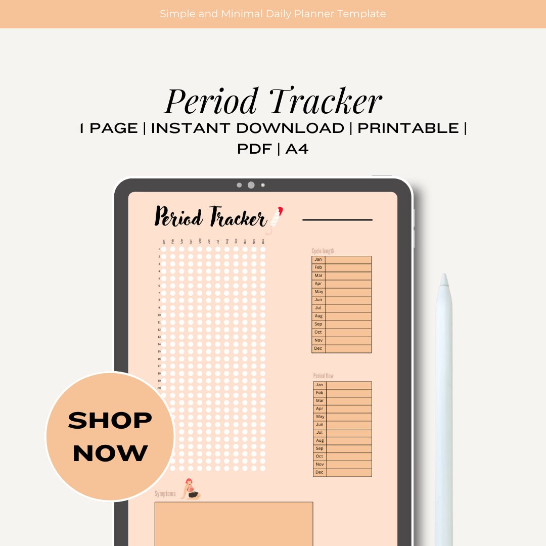 Digital Period Tracker A4 Printable PDF Womens Health - Etsy