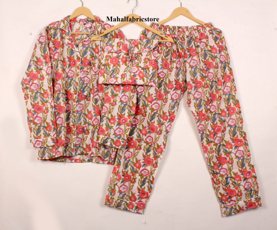 A Floral Cotton Pajamas, Womens Cotton Pj's, Soft Cotton Pajama Set ...