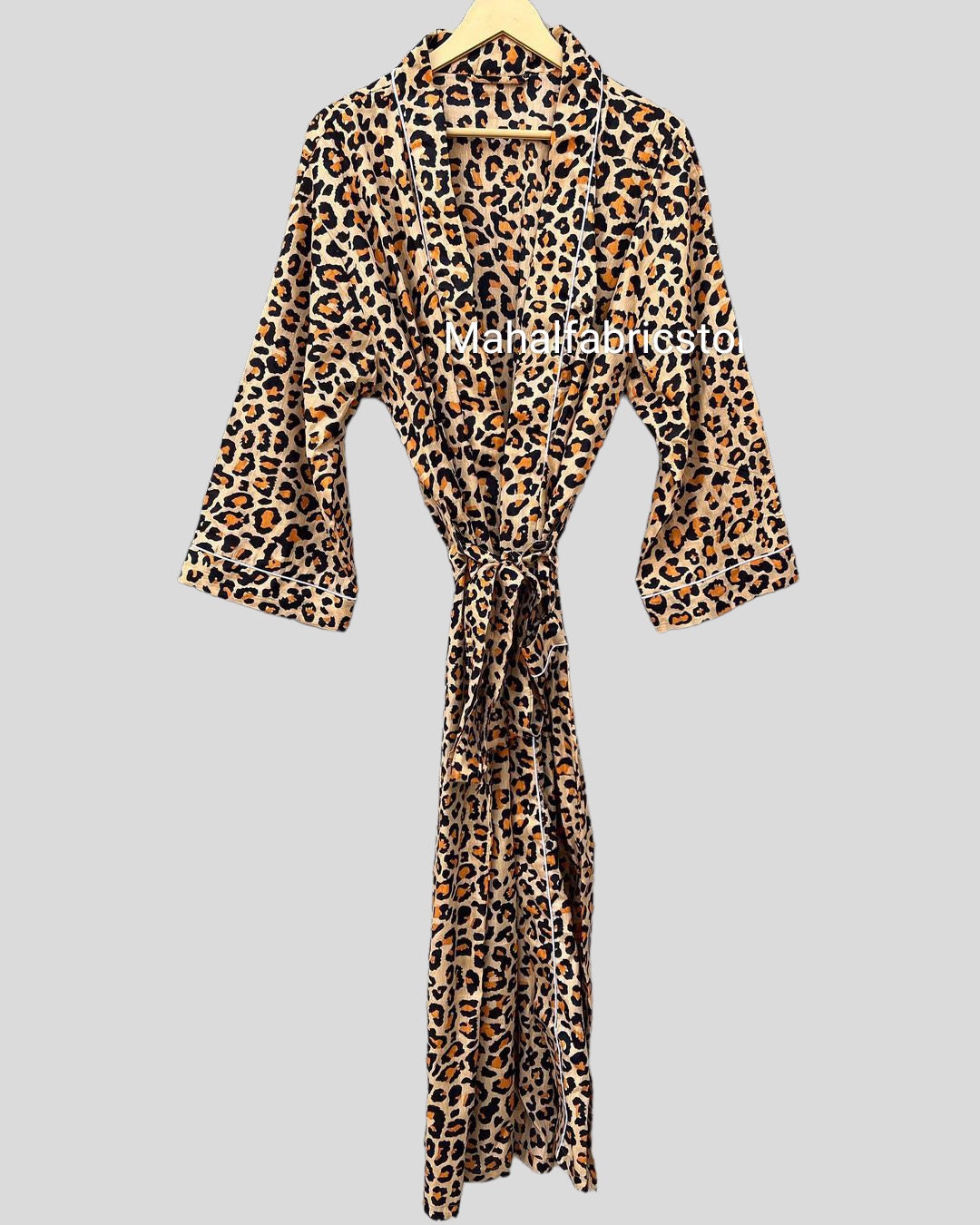 Leopard Print Cotton Kimono Robes, Block Print Kimono, Bath Robes, Soft ...